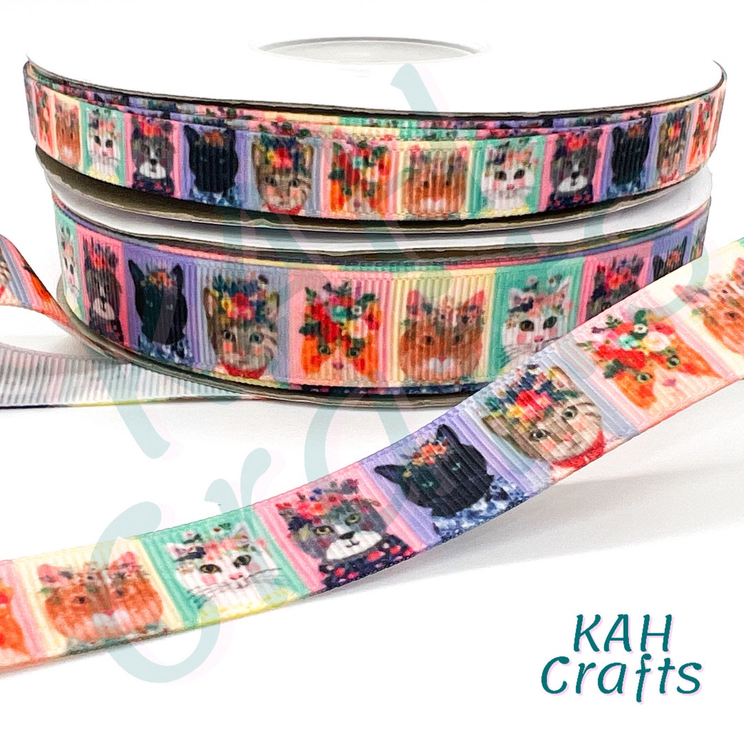 Cats Kitty Faces Cartoon Boxes Grosgrain Ribbon You Choose Width - Etsy