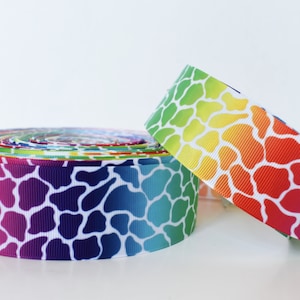 Rainbow Color Giraffe Grosgrain Ribbon You Choose Width - Etsy