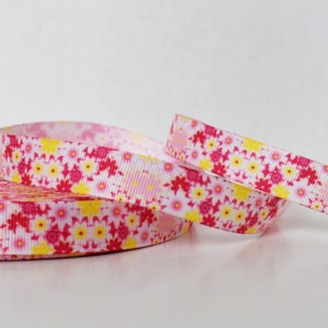 Pink and Yellow Flowers Grosgrain Ribbon You Choose - Etsy