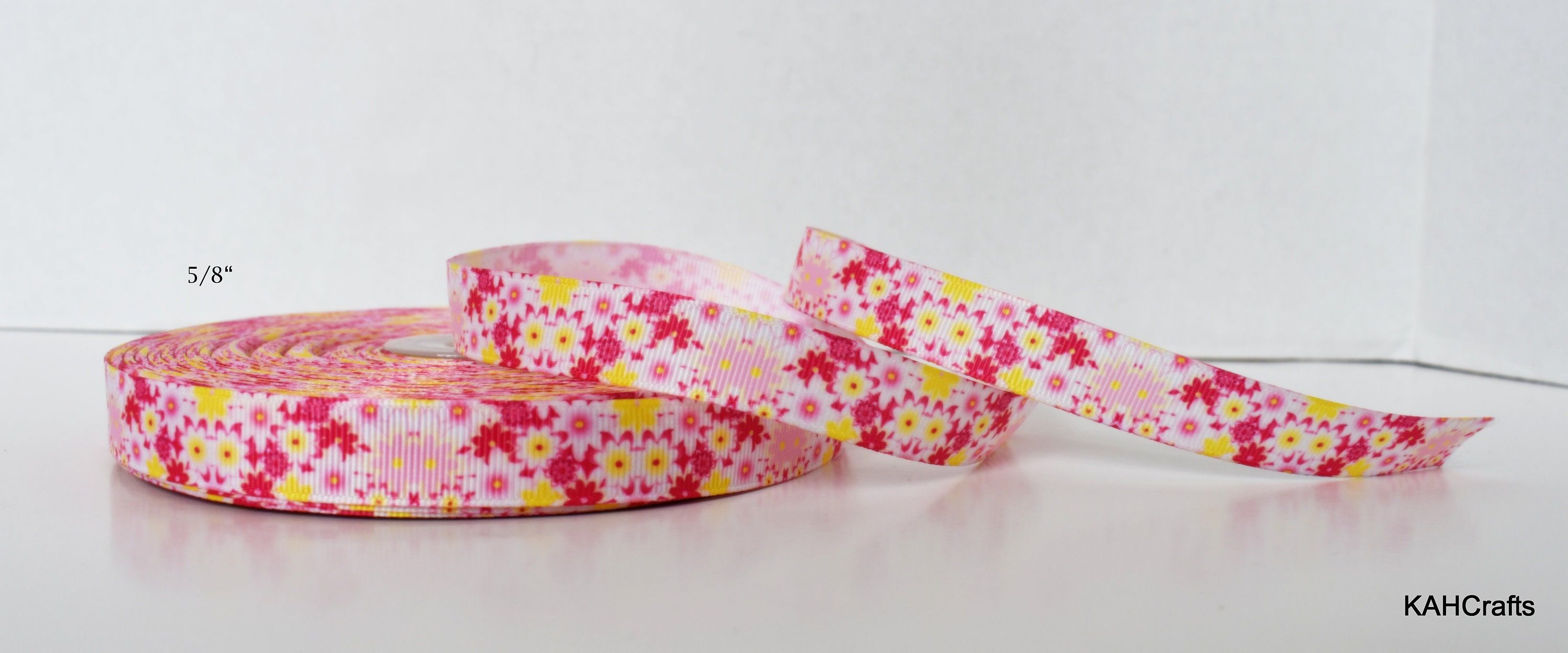 Pink and Yellow Flowers Grosgrain Ribbon You Choose | Etsy