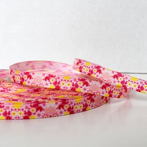 Pink and Yellow Flowers Grosgrain Ribbon You Choose - Etsy