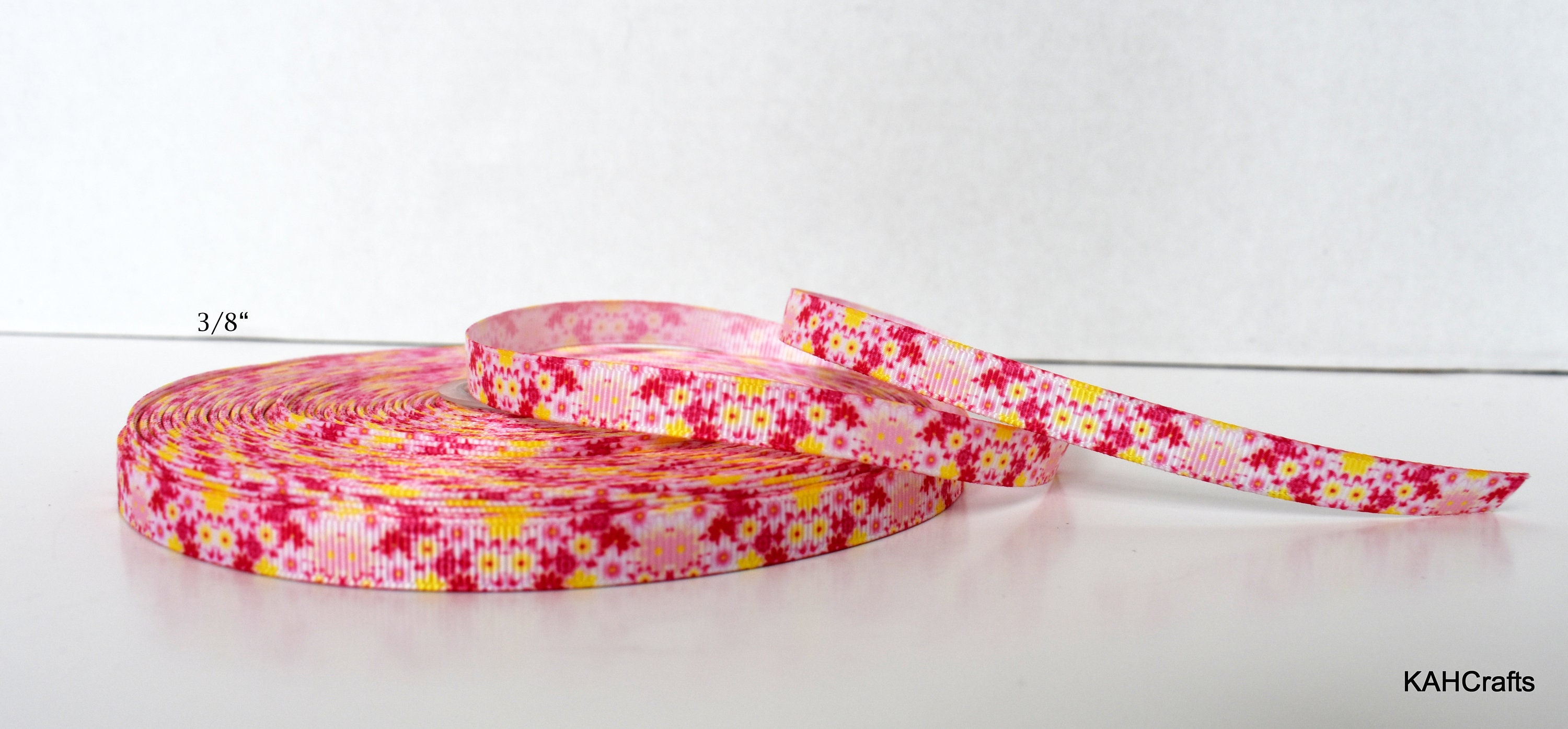 Pink and Yellow Flowers Grosgrain Ribbon You Choose | Etsy