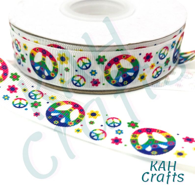 Peace Signs Love Bug 7/8" or 1" Grosgrain Ribbon You Choose - Etsy