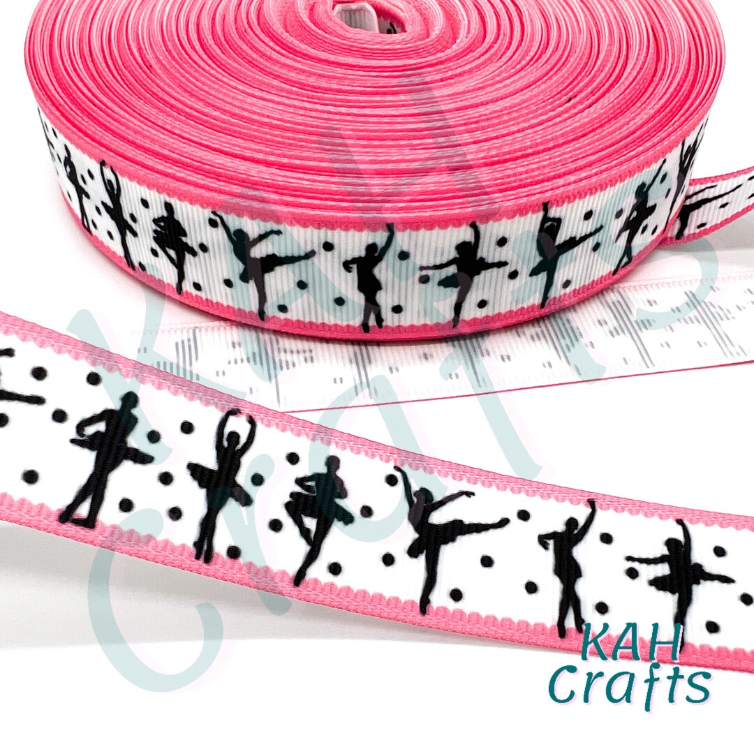 Ballerina Ballet Dance Polka Dots Pink Black White 7/8" Grosgrain ...