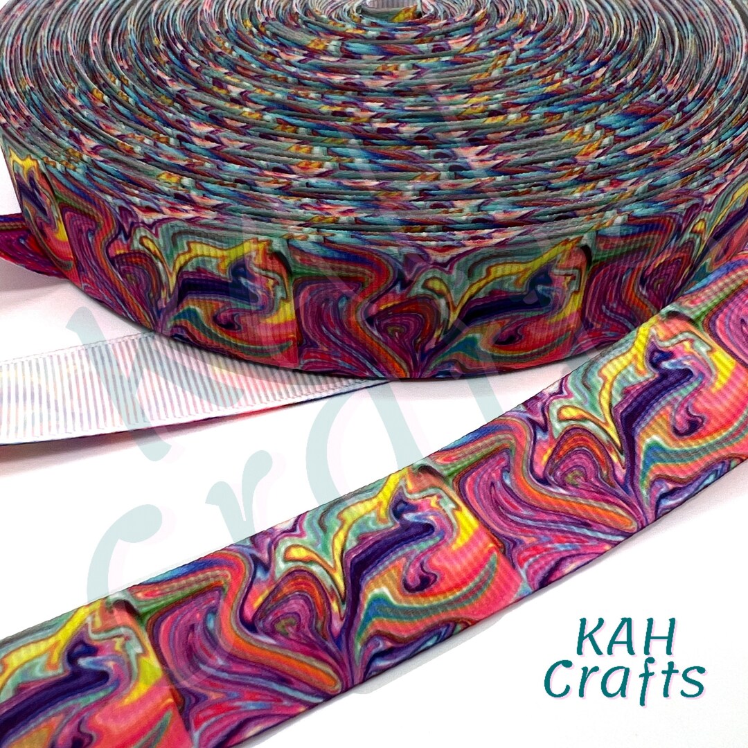 Rainbow Swirl Oil Slick Design 7/8" Grosgrain Ribbon - Etsy