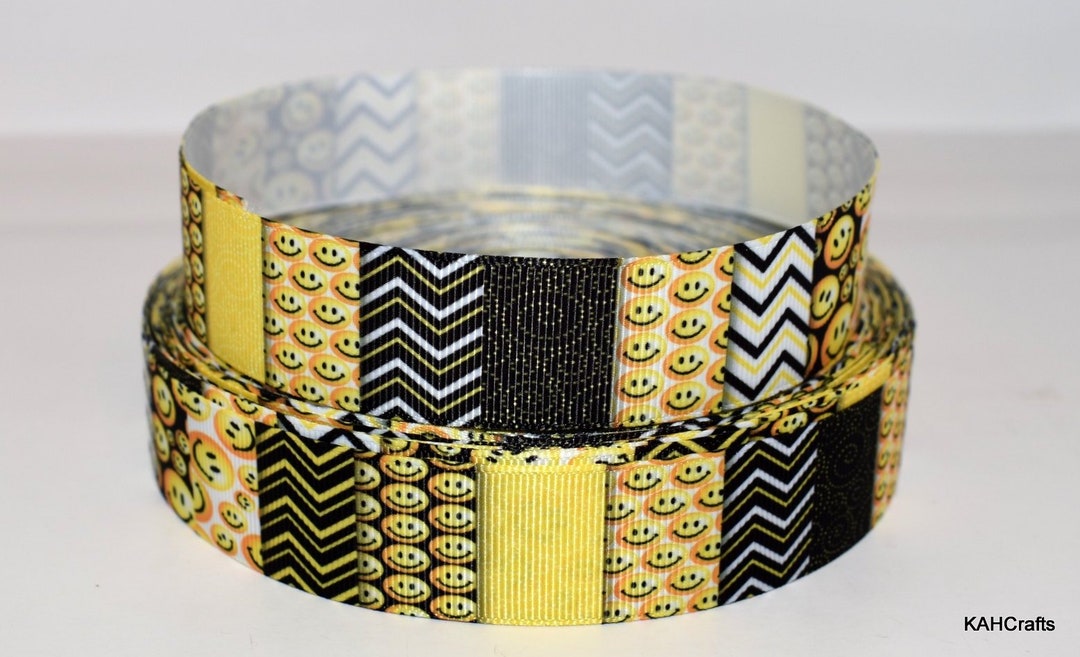 Smiley Face Chevron Dots Happy 1" Grosgrain Ribbon - Etsy