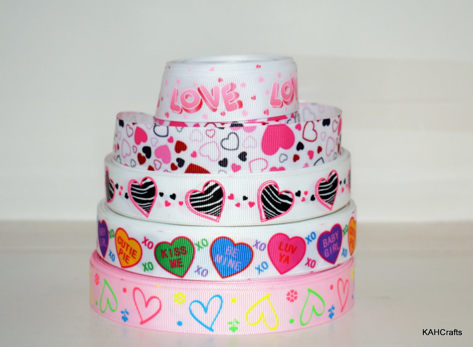 Hearts, Love, Conversation Hearts, Valentine's Day 7/8" Grosgrain ...