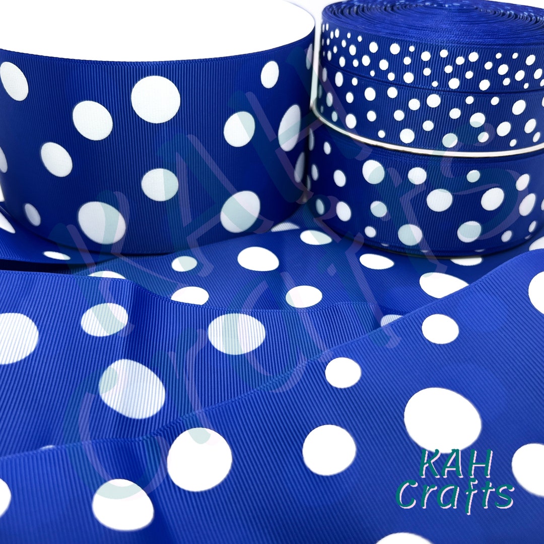 USDR Cobalt Blue With White Ink Dots Double Sided Grosgrain Ribbon You ...