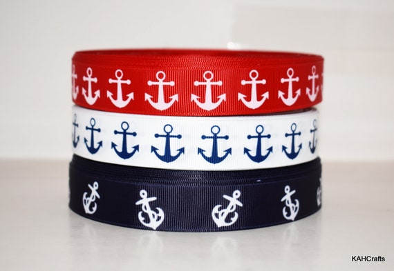 Navy Red or White Anchor 7/8 Grosgrain Ribbon You | Etsy