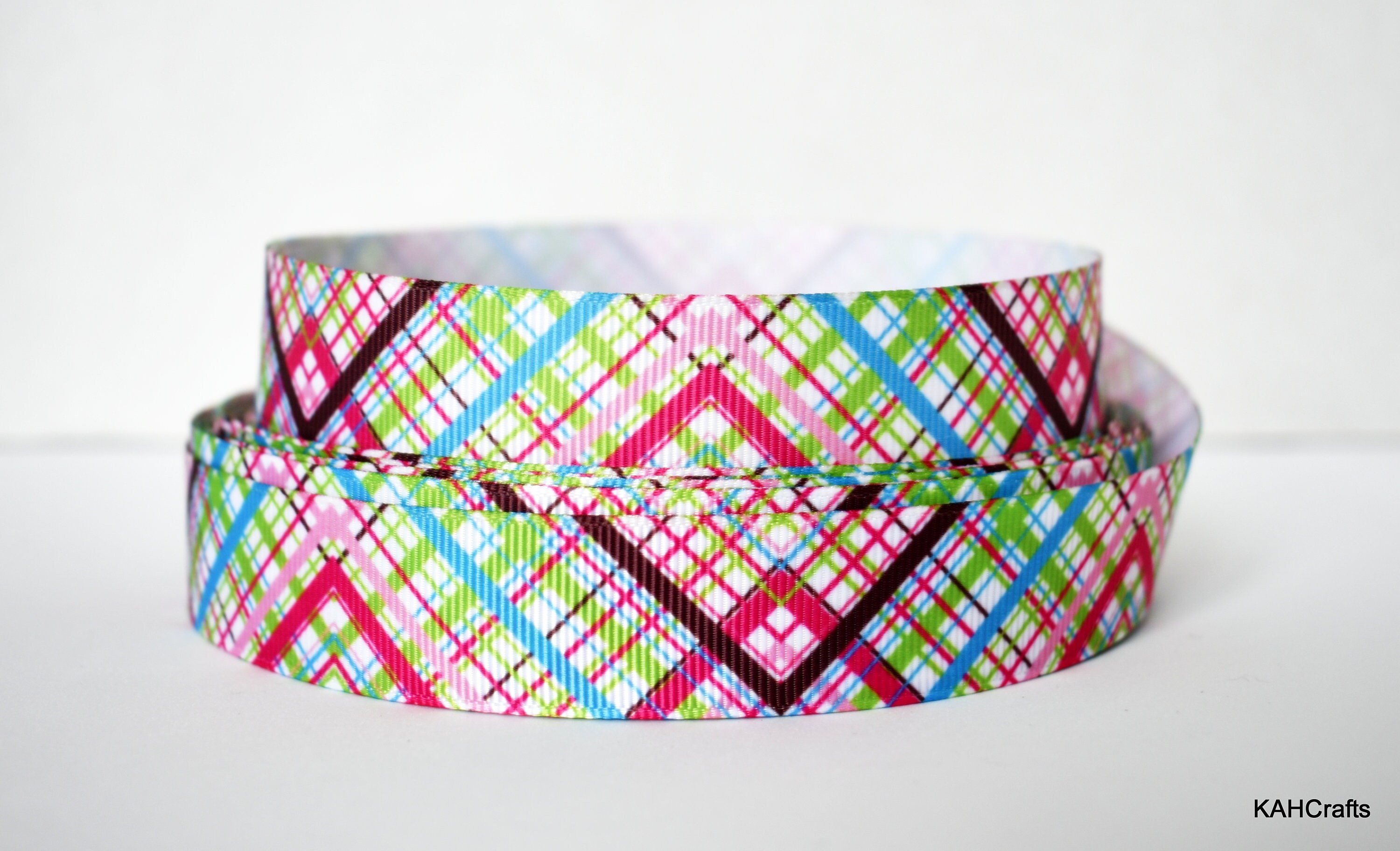 Lime Green Blue Hot Pink Lines Plaid Grosgrain Ribbon You - Etsy