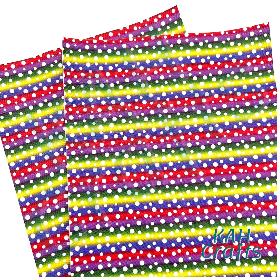 USDR Rainbow Red, Royal Blue, Green and White Dots Polka Dots Faux ...