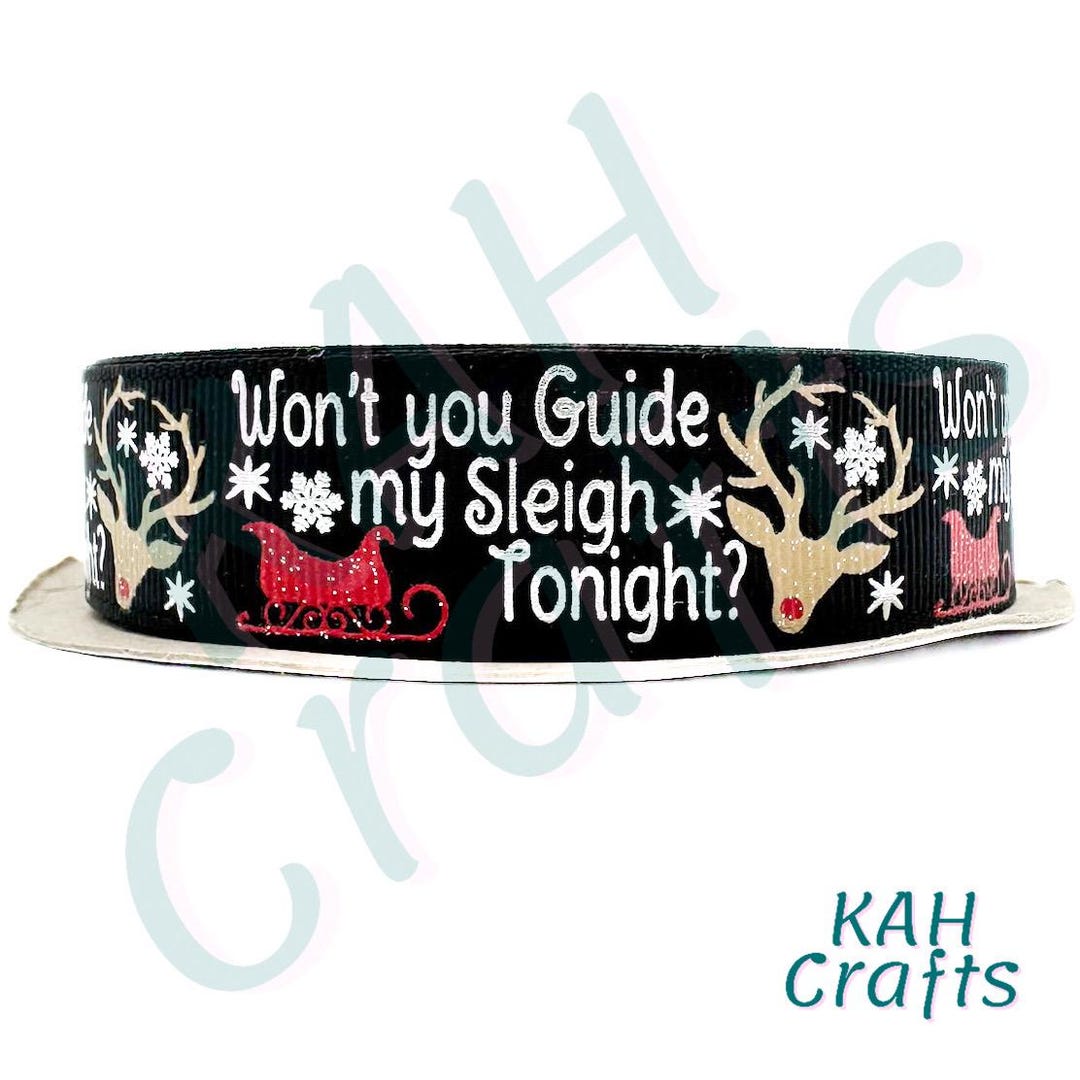 Rudolph Reindeer Guide My Sleigh Tonight Ink Glitter 7/8" Grosgrain ...
