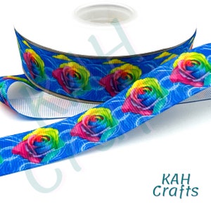 Blue Rainbow Candy Roses Flowers Grosgrain Ribbon You Choose Width - Etsy