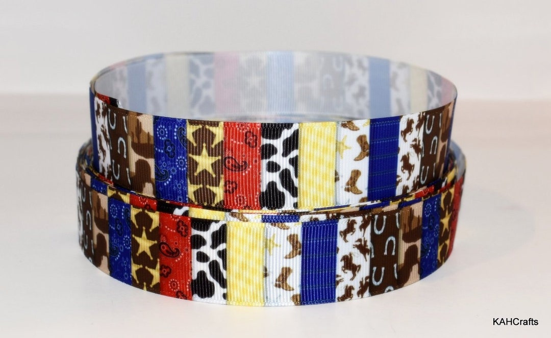 Cowboy Patchwork Boots Horseshoe Rodeo Cow 1" Grosgrain Ribbon - Etsy
