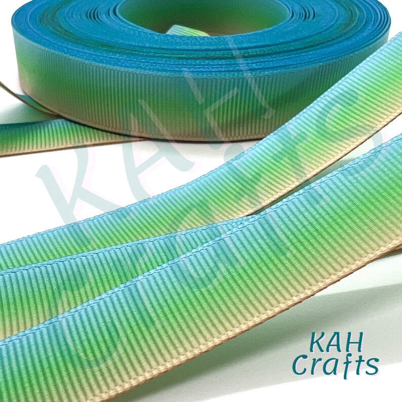 USDR Blue Green Tan Ombre Color Fade Grosgrain Ribbon You Choose Width ...