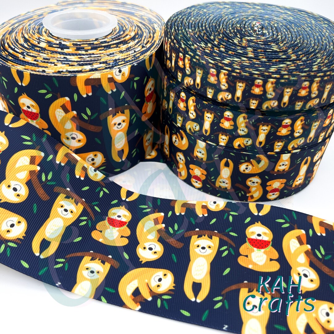 Sloth Navy Background Grosgrain Ribbon You Choose Width - Etsy