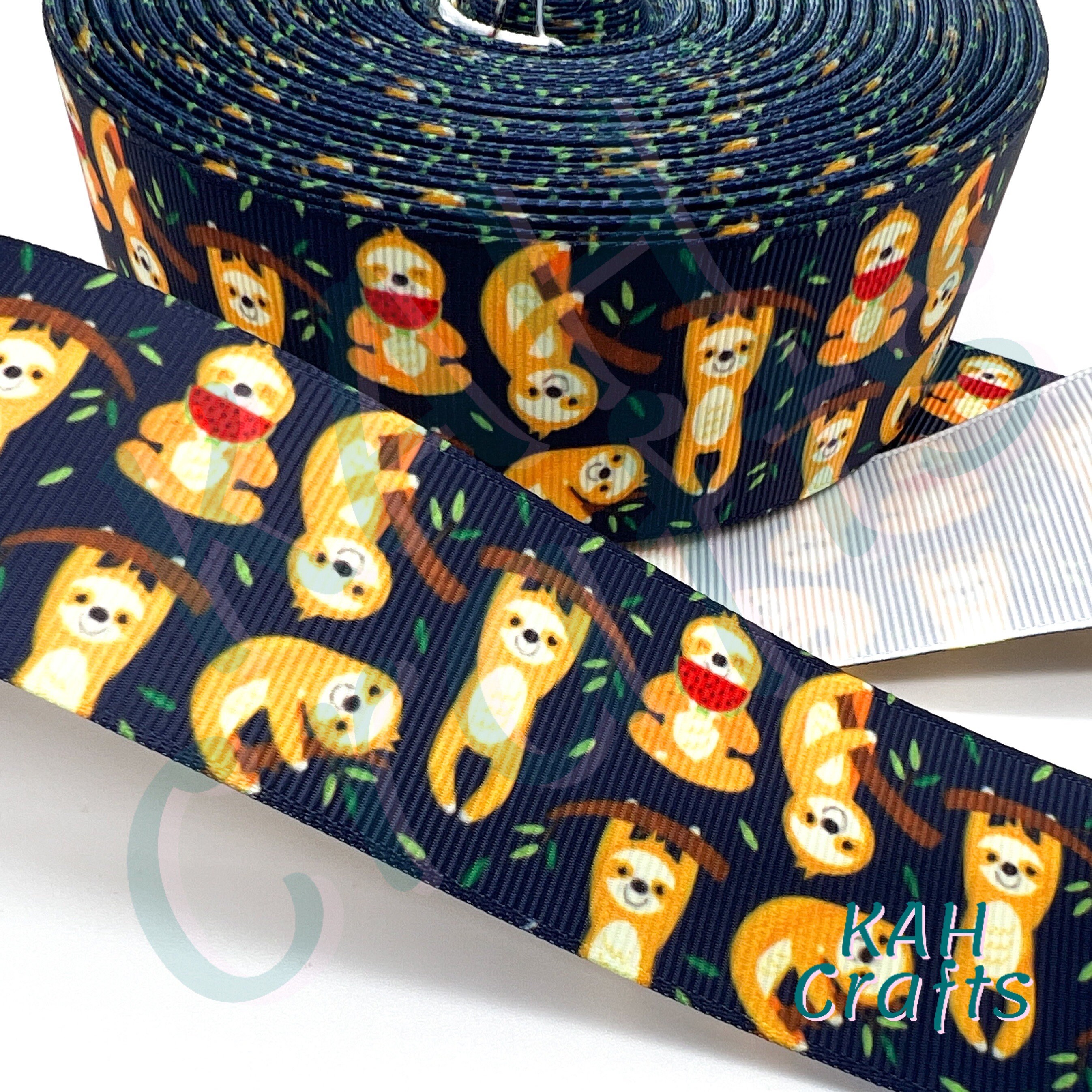 Sloth Navy Background Grosgrain Ribbon You Choose Width - Etsy