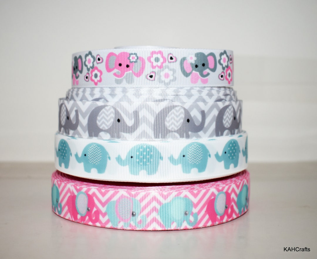 Pink Gray Elephant 7/8" Grosgrain Ribbon You Choose - Etsy