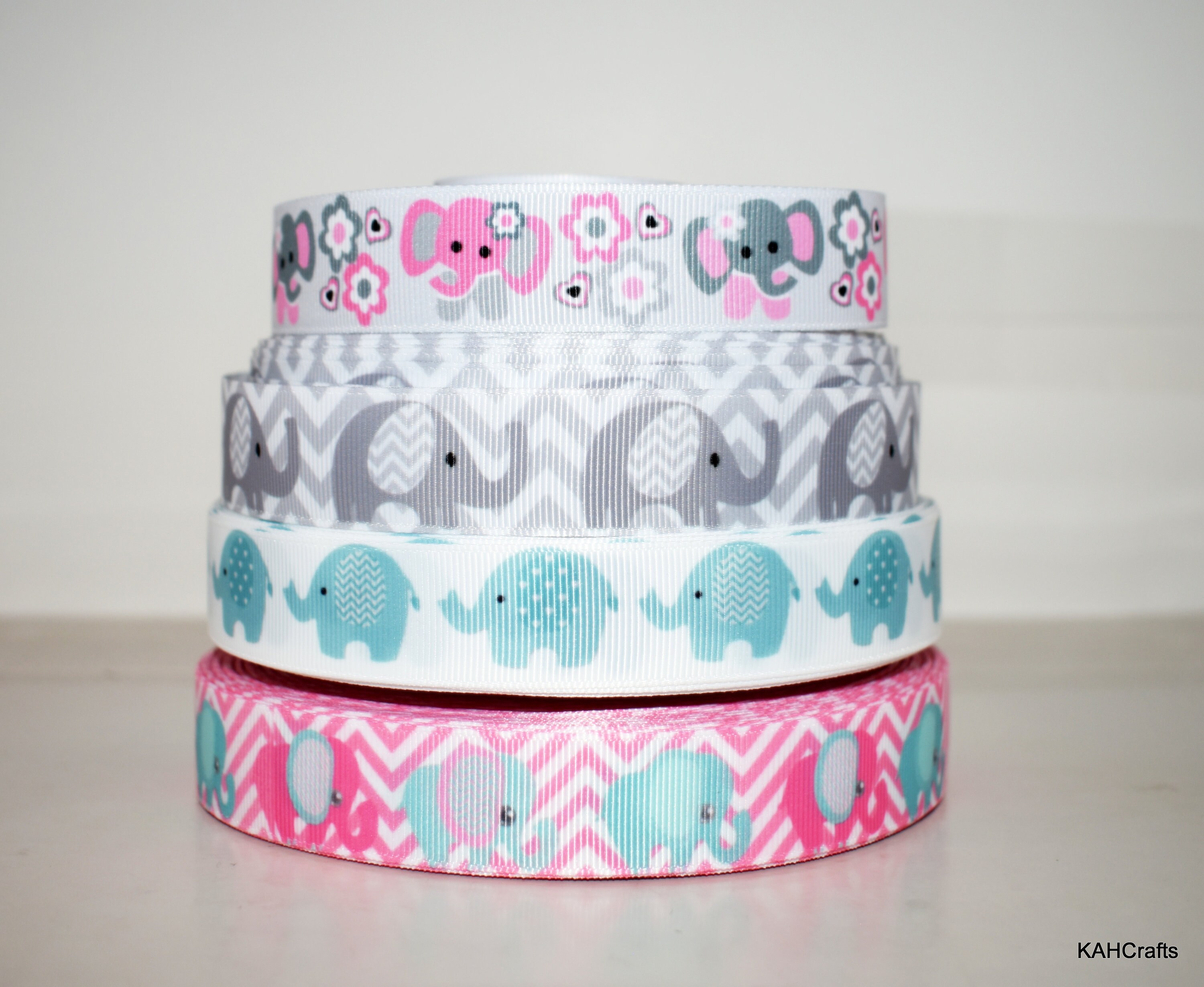 Pink Gray Elephant 7/8" Grosgrain Ribbon You Choose - Etsy