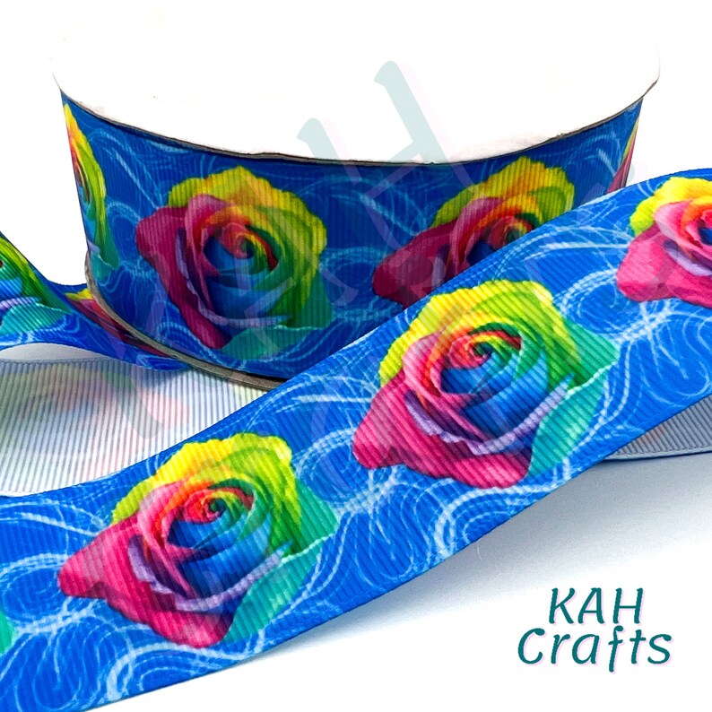 Blue Rainbow Candy Roses Flowers Grosgrain Ribbon You Choose Width - Etsy