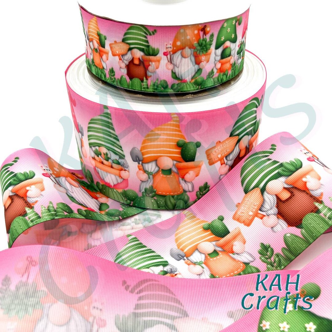 USDR Cactus Garden Gnomes on Grass Grosgrain Ribbon You Choose Width - Etsy
