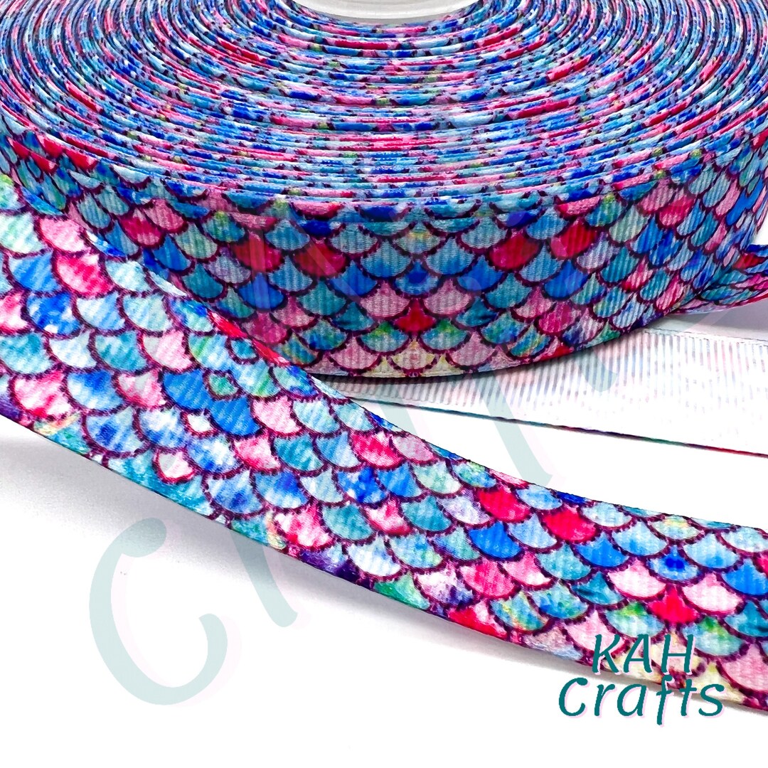 Mermaid Scales Tail Scallops Pink Blue Aqua 7/8" Grosgrain Ribbon - Etsy