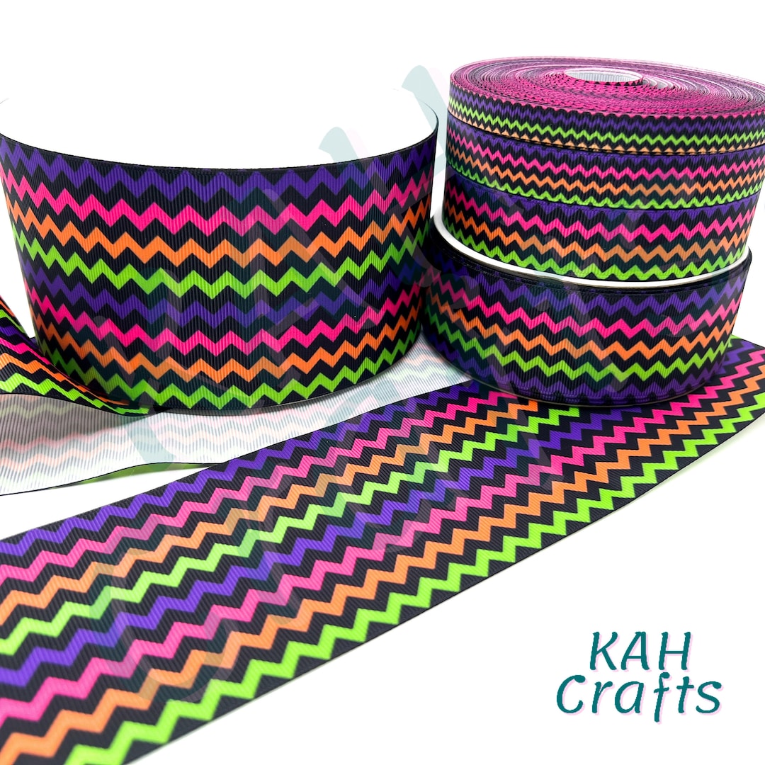 USDR Neon Chevron on Black Single or Double Sided Grosgrain Ribbon You ...