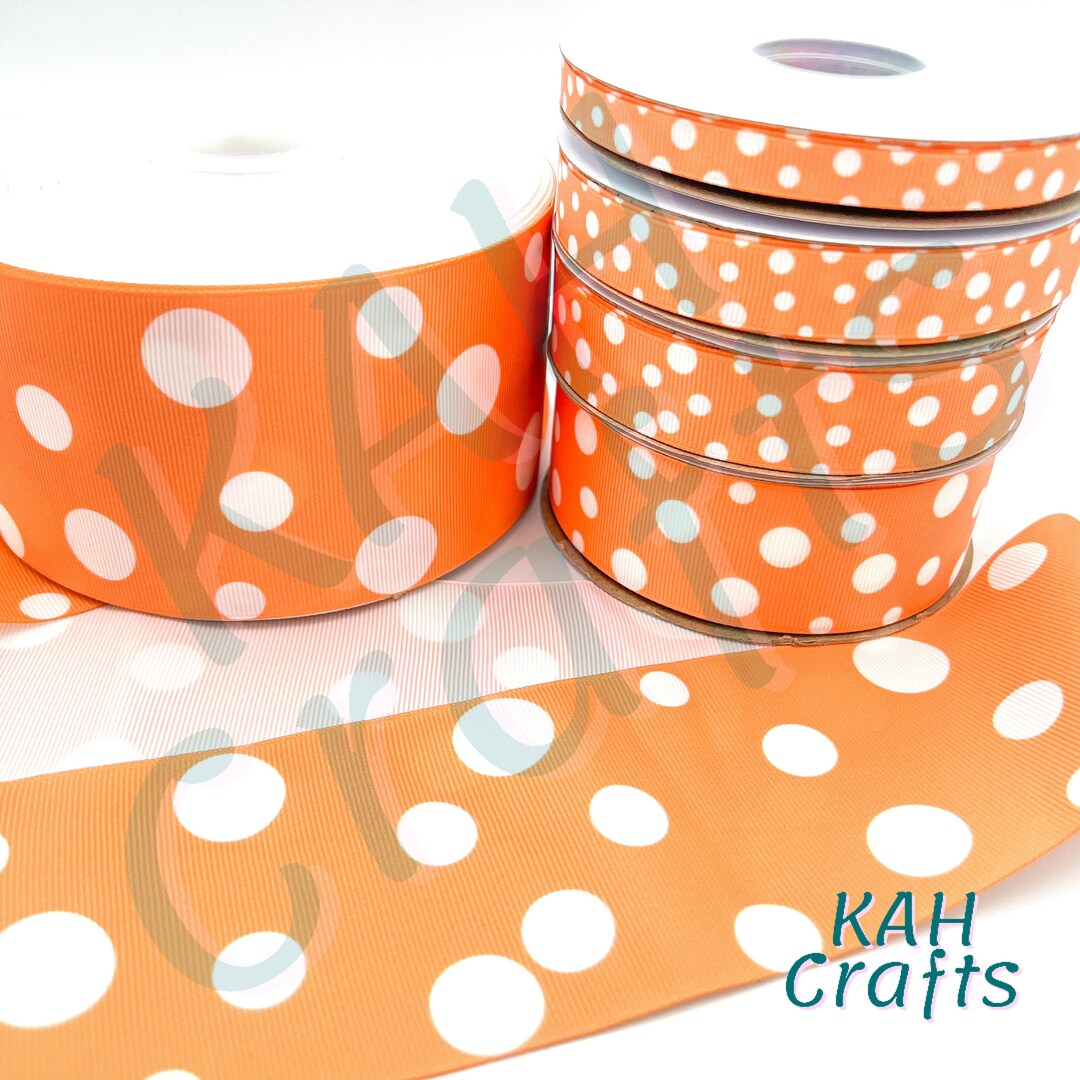 USDR Orange Sherbet White Polka Dot Grosgrain Ribbon You Choose Width ...