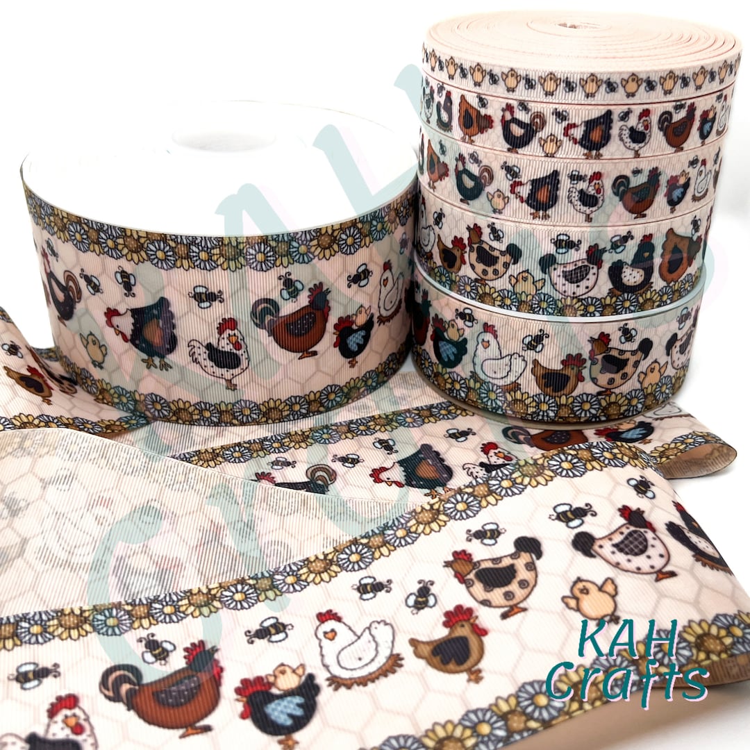 USDR Chickens Chicks Roosters Double Sided Grosgrain Ribbon You Choose ...