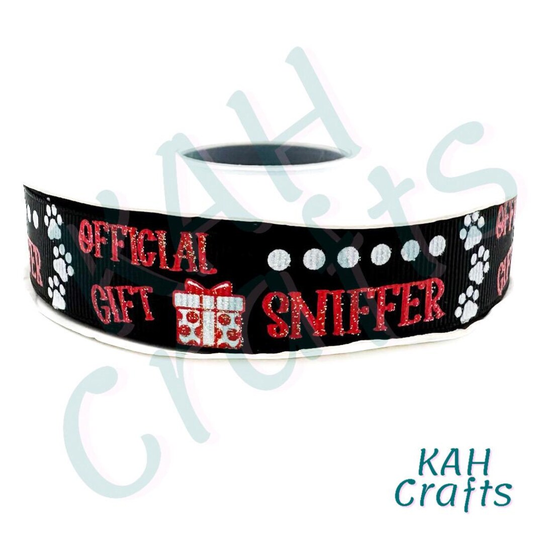 Official Gift Sniffer Dog Cat Animal Ink Glitter 7/8" Grosgrain Ribbon ...