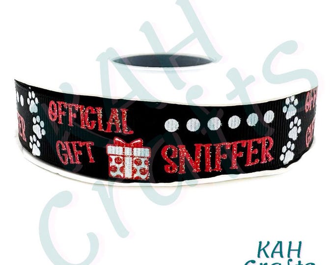 Official Gift Sniffer Dog Cat Animal Ink Glitter 7/8" Grosgrain Ribbon ...
