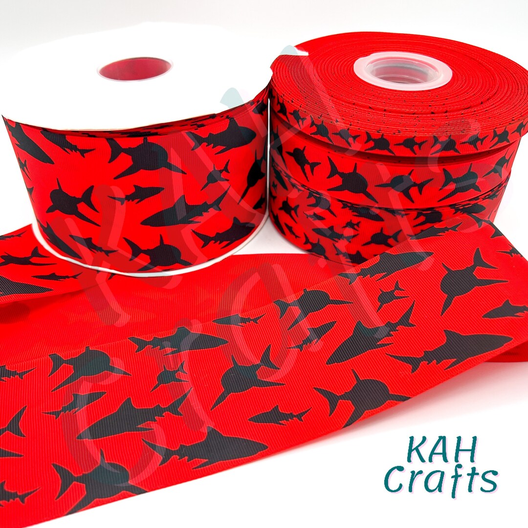 USDR Shark Silhouette Red Black Double Sided Grosgrain Ribbon You ...