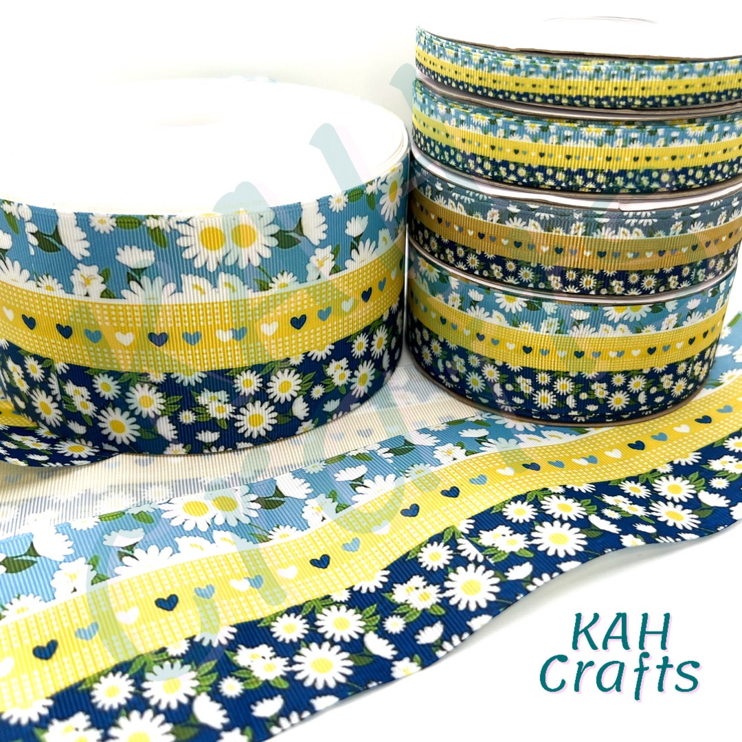 Daisy Flower Blue Navy White Cute Flower Grosgrain Ribbon You Choose ...