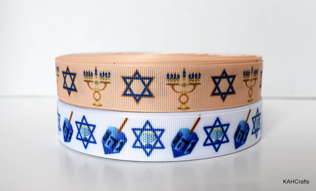 Jewish Star of David Dreidel Menorah 7/8" Grosgrain Ribbon You Choose ...