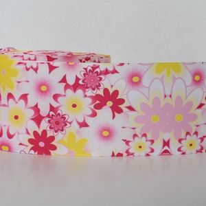 Pink and Yellow Flowers Grosgrain Ribbon You Choose - Etsy