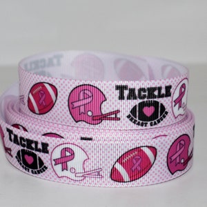 Pink Football Powder Puff Game Breast Cancer Awareness 7/8" Grosgrain ...
