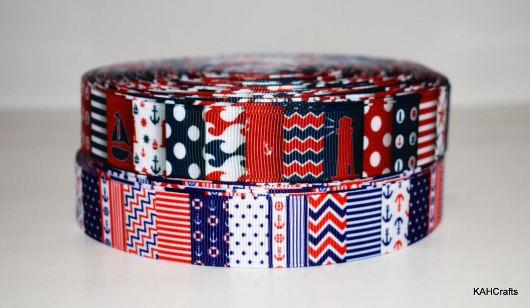 Red and Navy Anchors Nautical 7/8" Grosgrain Ribbon You Choose - Etsy