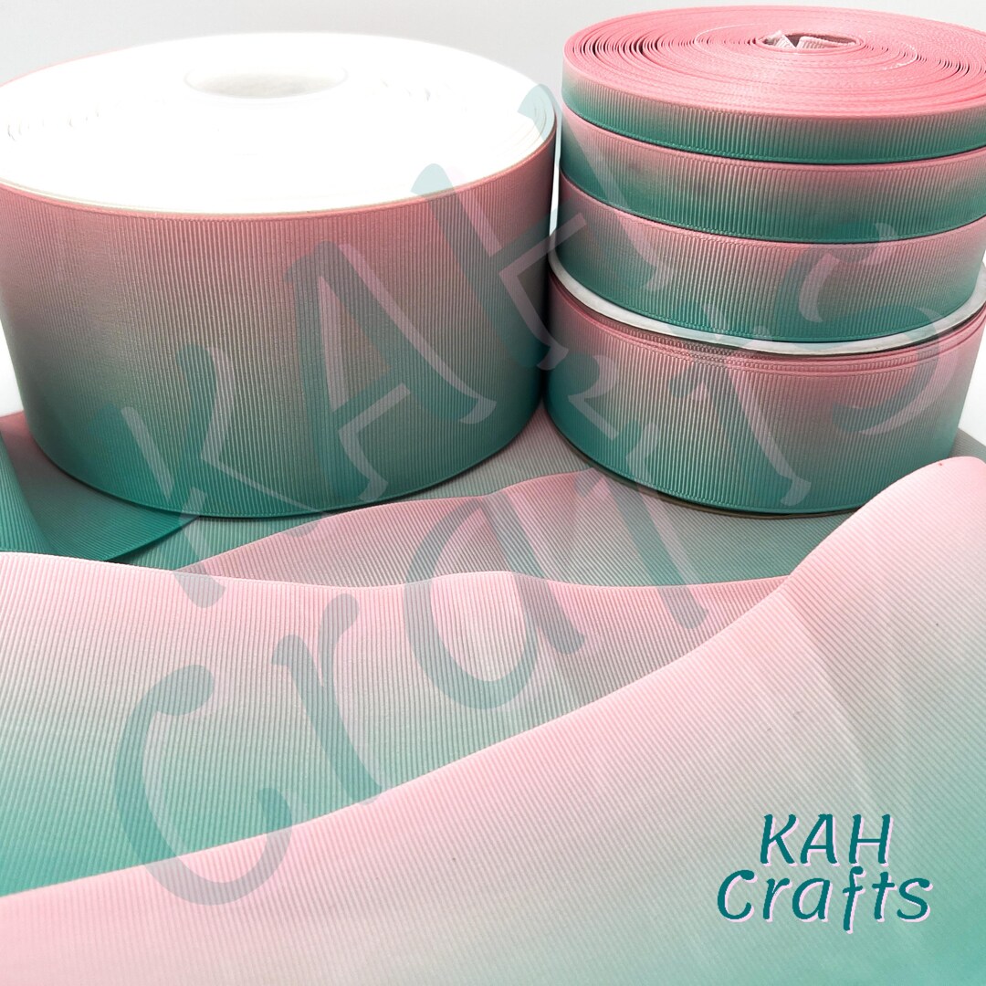 USDR Pink Quartz Aqua Ombre Color Fade Double Sided Grosgrain Ribbon ...
