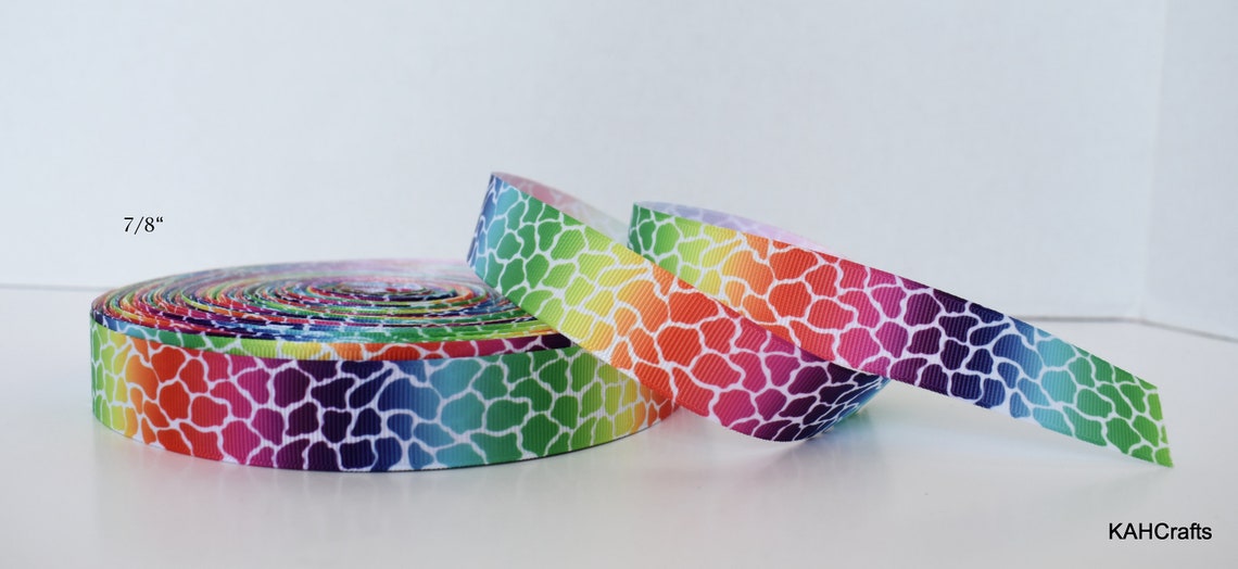 Rainbow Color Giraffe Grosgrain Ribbon You Choose Width - Etsy