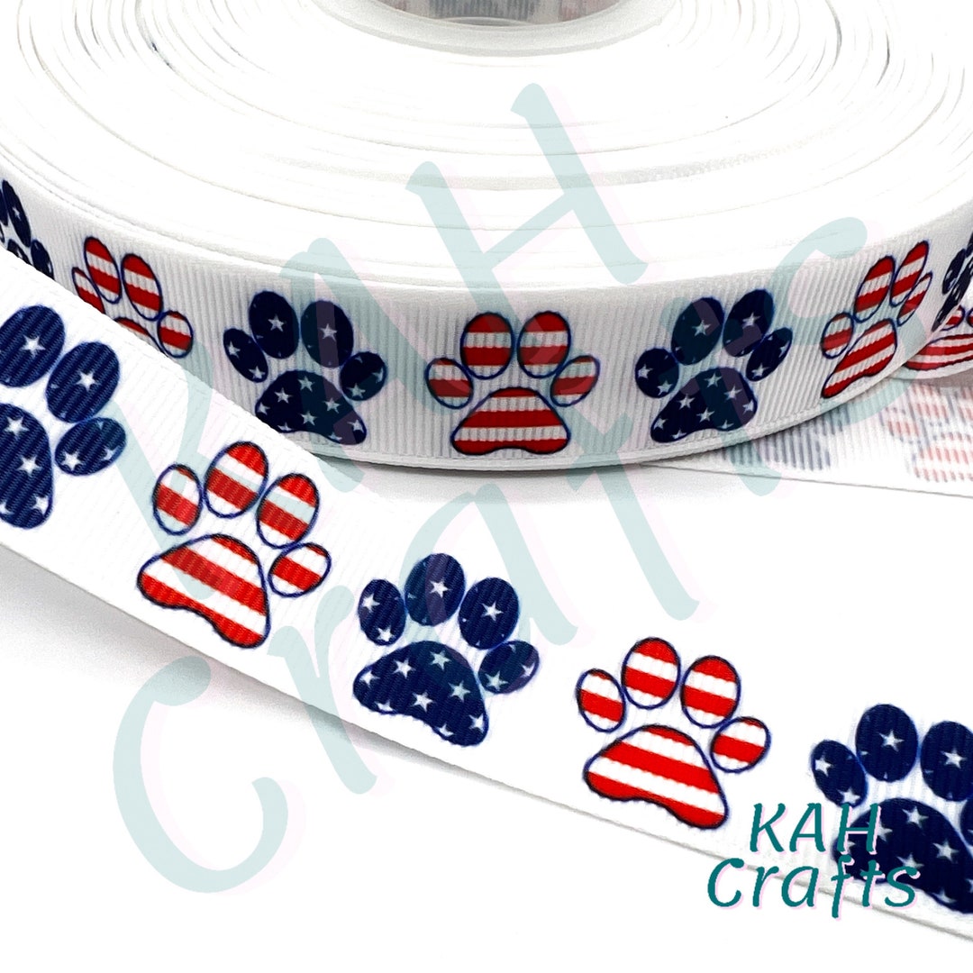 USA American Flag Dog Paw Red White and Blue 7/8" Grosgrain Ribbon - Etsy