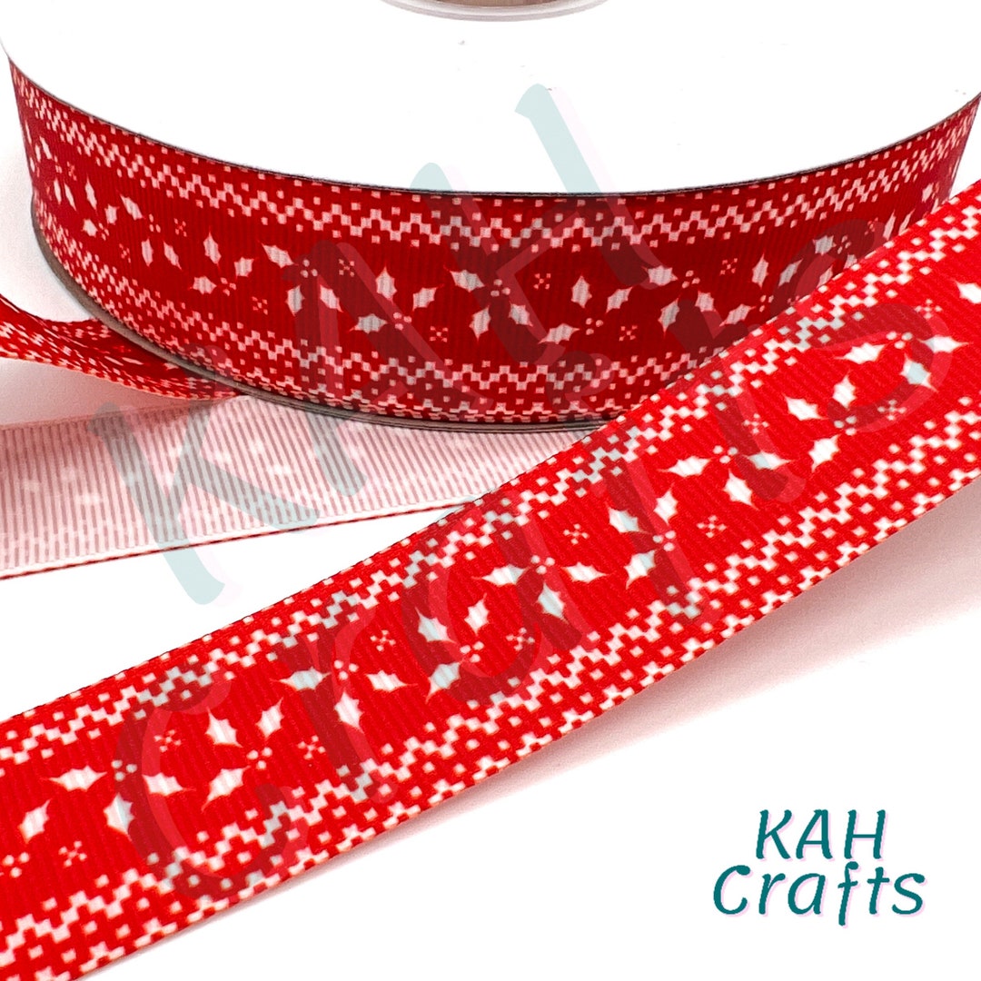 Traditional Christmas Print Holly Design 1" Grosgrain Ribbon - Etsy
