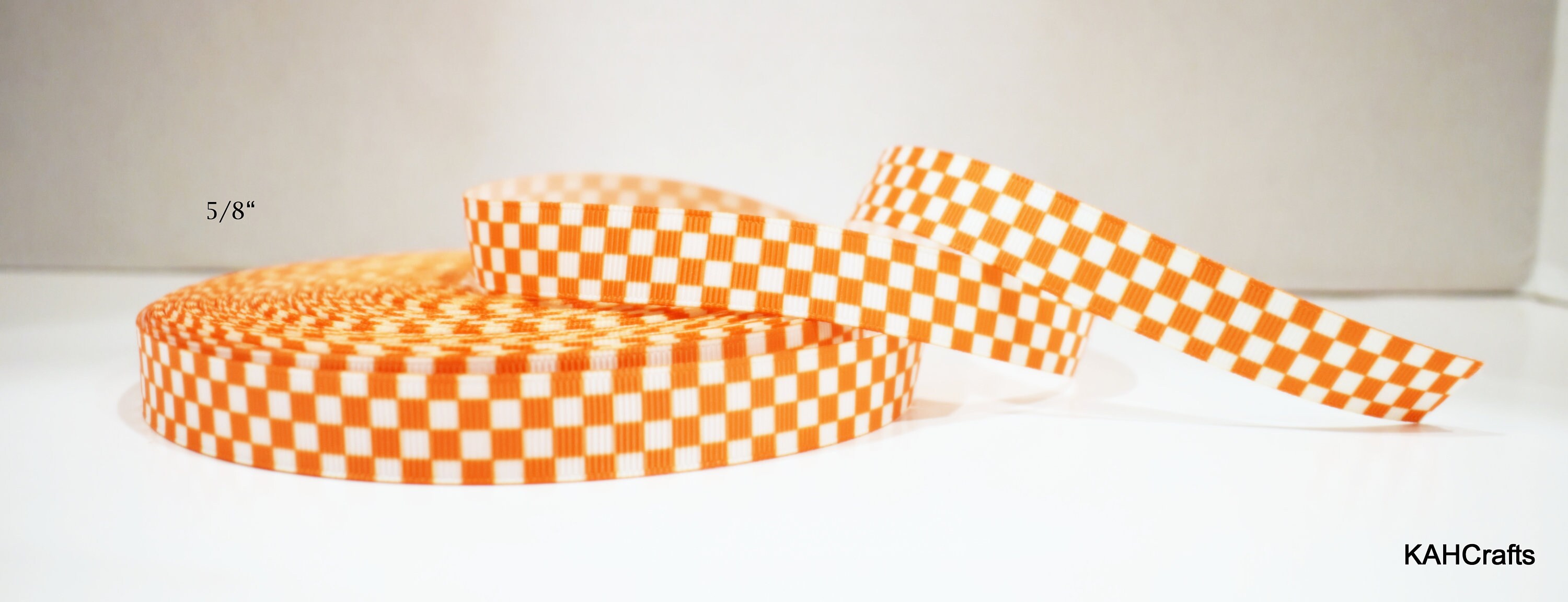 Orange and White Checkered Grosgrain Ribbon You Choose | Etsy