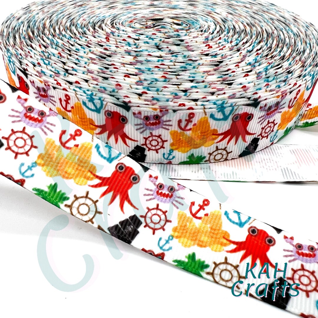 Nautical Octopus Crab Pirate Ship Anchor Wheel 7/8" Grosgrain Ribbon - Etsy