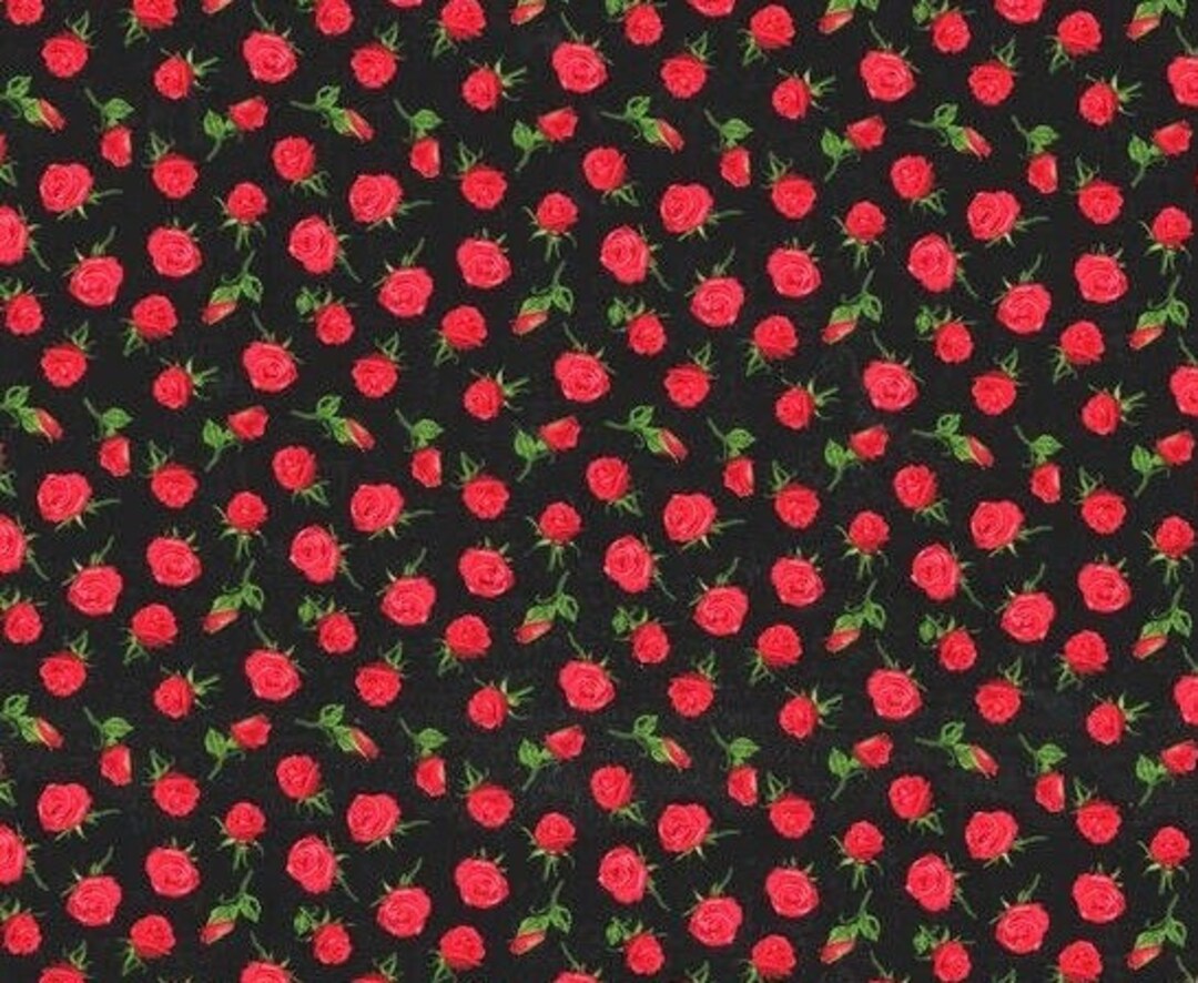 Floral Fabric Red Roses on Black Medium Floral Print - Etsy