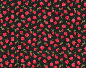 Roses Fabric Large Scale Scattered Red Roses on Black by Whimzwhirled ...