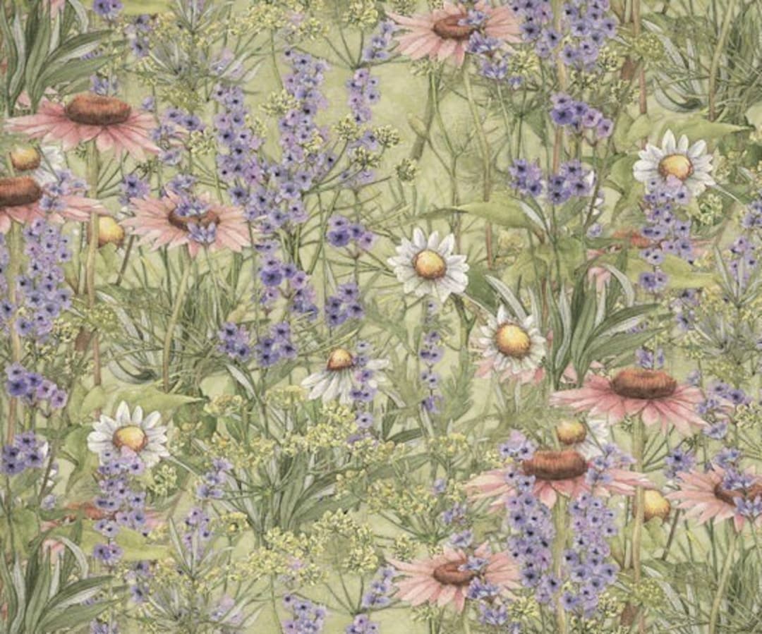 Floral Fabric, Flowering Herb Garden, Wildflower Print, Susan Winget ...