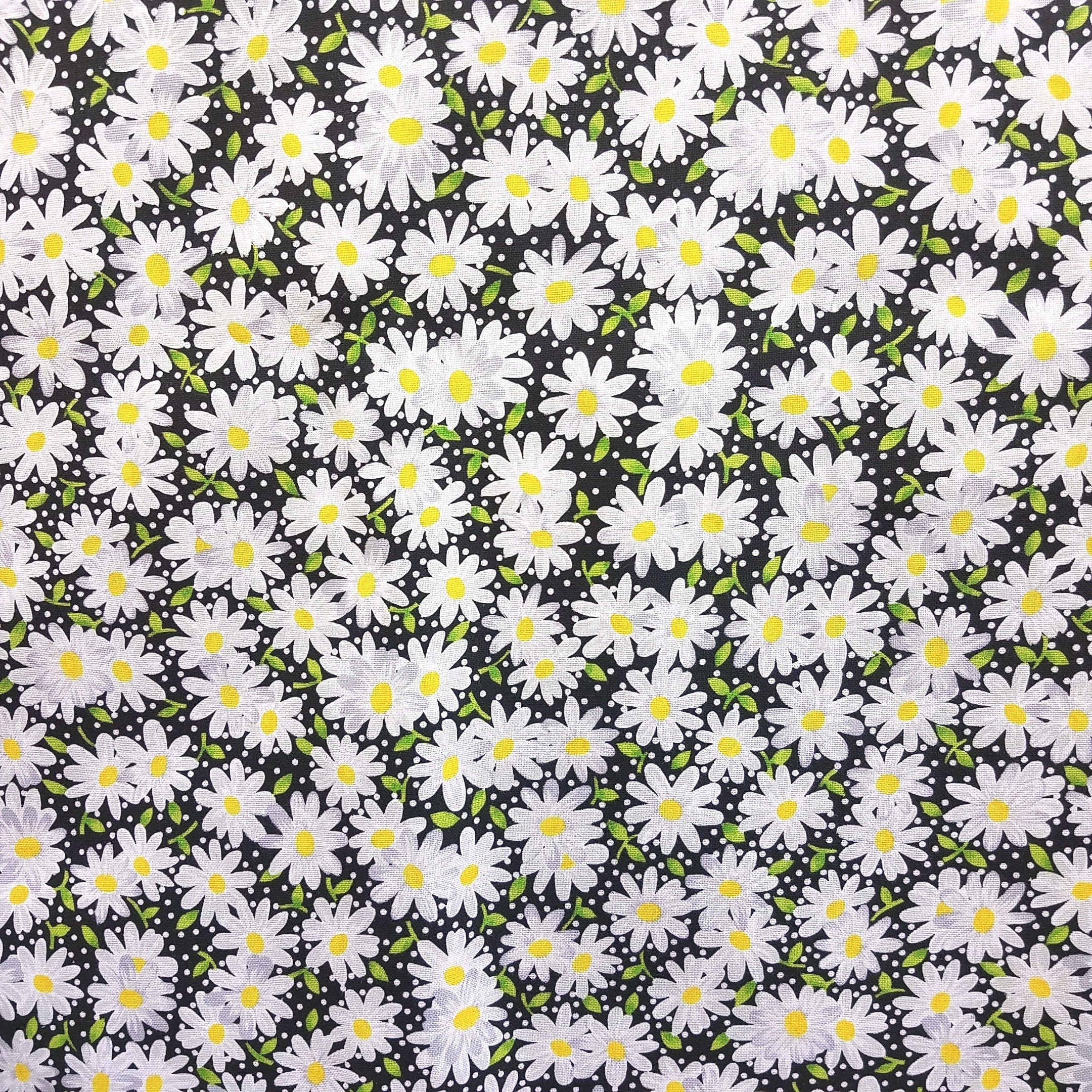 Daisy Fabric Floral Fabric on Black White Daisies Print | Etsy
