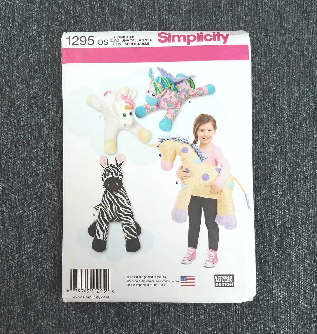 RARE Stuffed Unicorn, Zebra, Pegasus, Giraffe Pattern, Simplicity 1295 ...