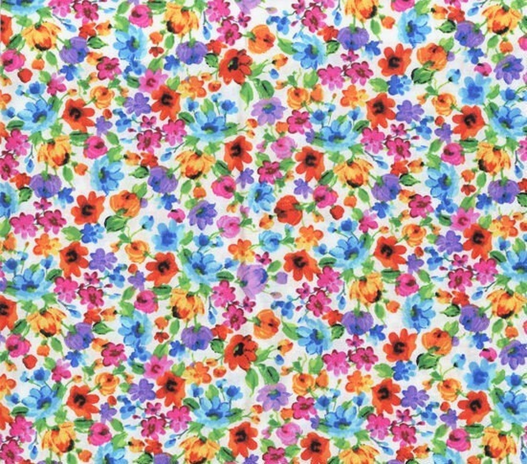 Floral Fabric Bright Bold Packed Floral Colorful Flower - Etsy