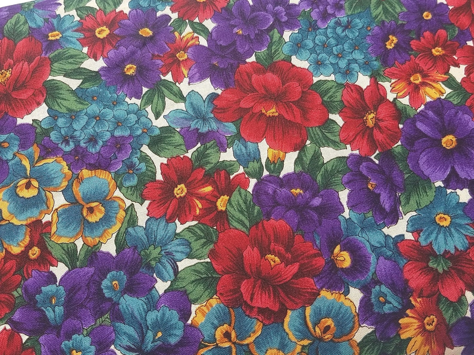 Vintage Bold Floral Fabric Royal Colors Country Side by - Etsy